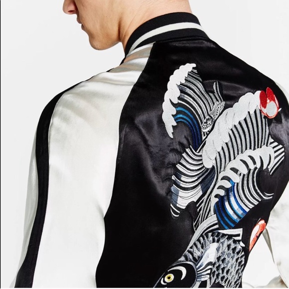 Zara | Jackets & Coats | Nwt Zara Kimono Koi Fish Embroidered Bomber ...